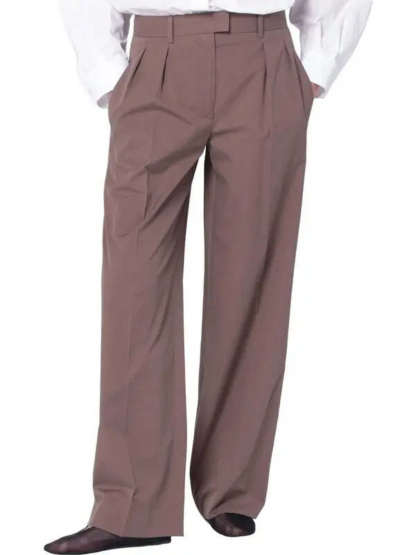 THE ROW Wide Leg Cotton Trousers - Brown