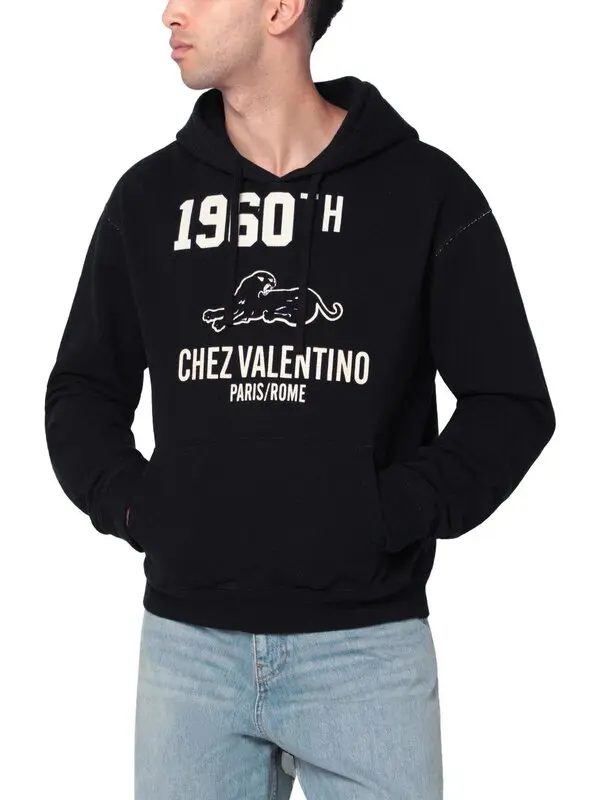 Valentino Garavani Cotton Hoodie With 1960 Chez Print - Black