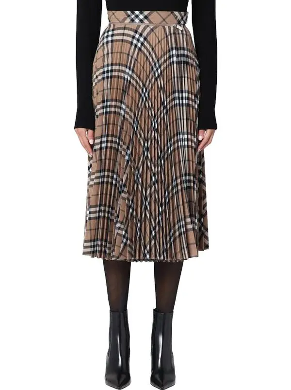 Burberry Check Pattern Pleated Skirt - Beige