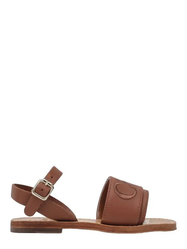 Chloé Leather Sandals With Logo - Brown