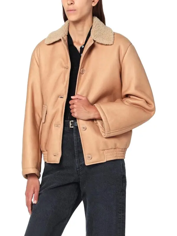 SALVATORE SANTORO Leather Bomber Jacket - Beige