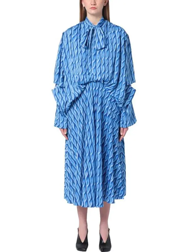 Balenciaga Printed Midi Dress With Bow - Blue