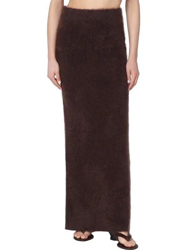Soft Goat Long Brushed Cashmere Skirt - Brown