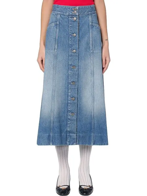 Valentino Garavani Washed Denim Midi Skirt - Blue