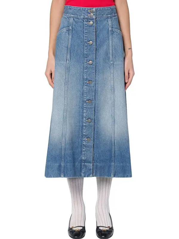 Valentino Garavani Washed Denim Midi Skirt - Blue