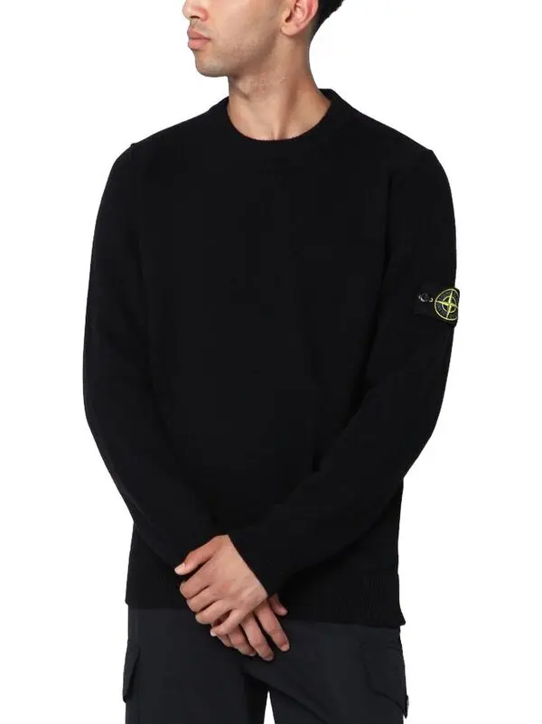 Stone Island Wool Blend Crew Neck Sweater - Black