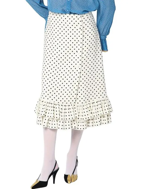 Valentino Garavani Polka-dot Skirt With Ruffle Hem - White