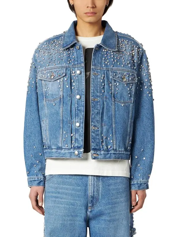 1989 STUDIO Denim Trucker Jacket With Crystals - Light Blue