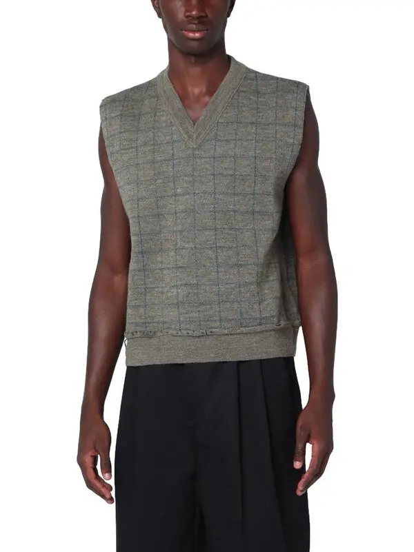 MAISON MARGIELA Military Checked Wool Gilet - Green