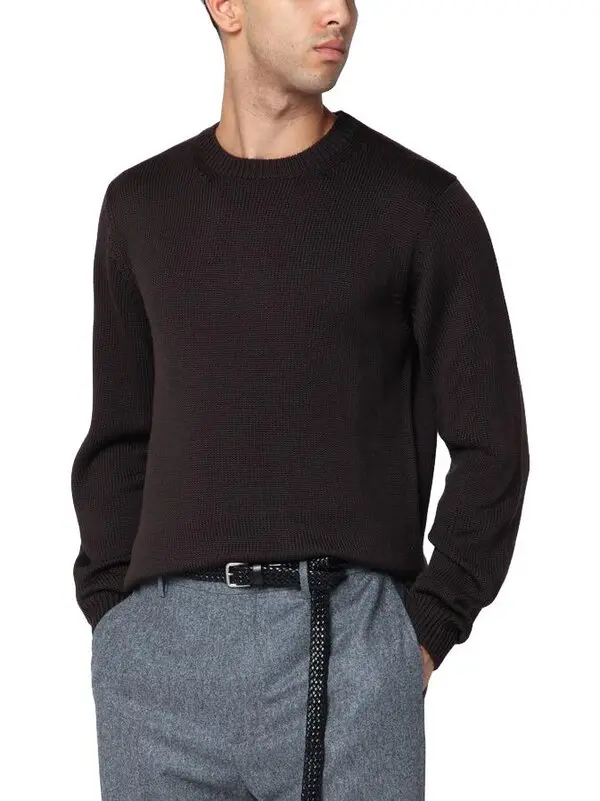 ROBERTO COLLINA Crew Neck Wool Sweater - Brown