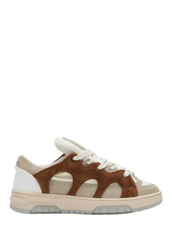 SANTHA Mesh And Suede Lace-up Sneakers - Beige