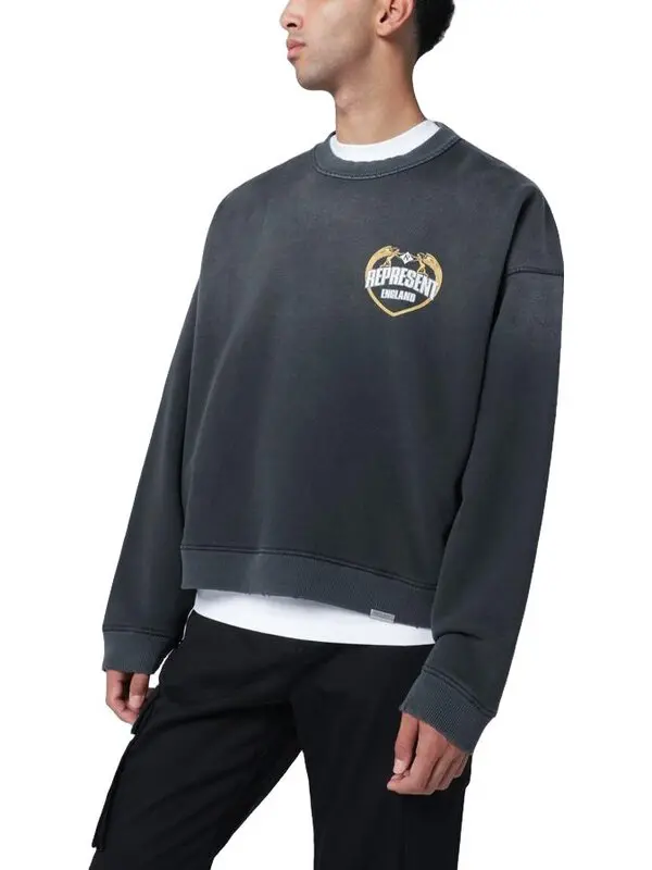 REPRESENT Washed-effect Cotton Sweatshirt - Black