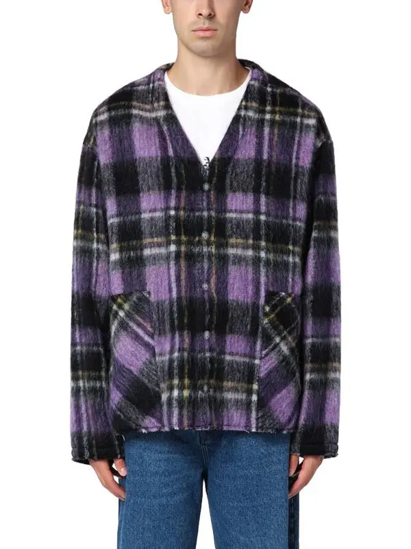 Palm Angels Over Shirt In Check Wool - Purple