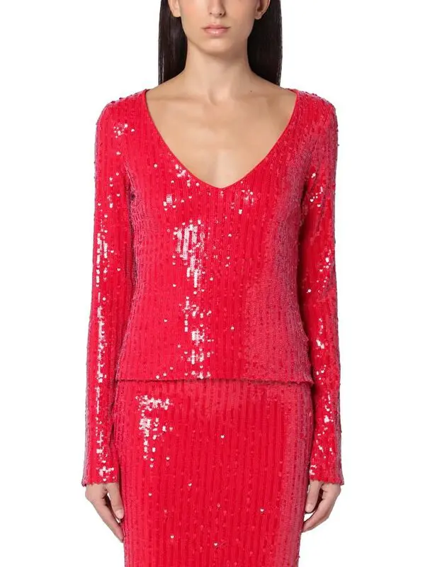 ROTATE BY BIRGER CHRISTENSEN Sequin-embellished Sweater - Red