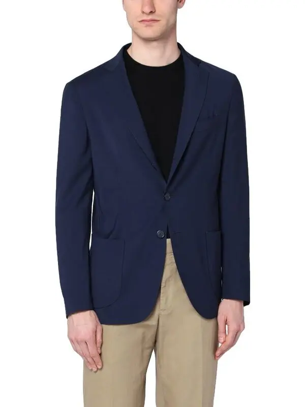 SANTANIELLO Wool-blend Single-breasted Jacket - Blue