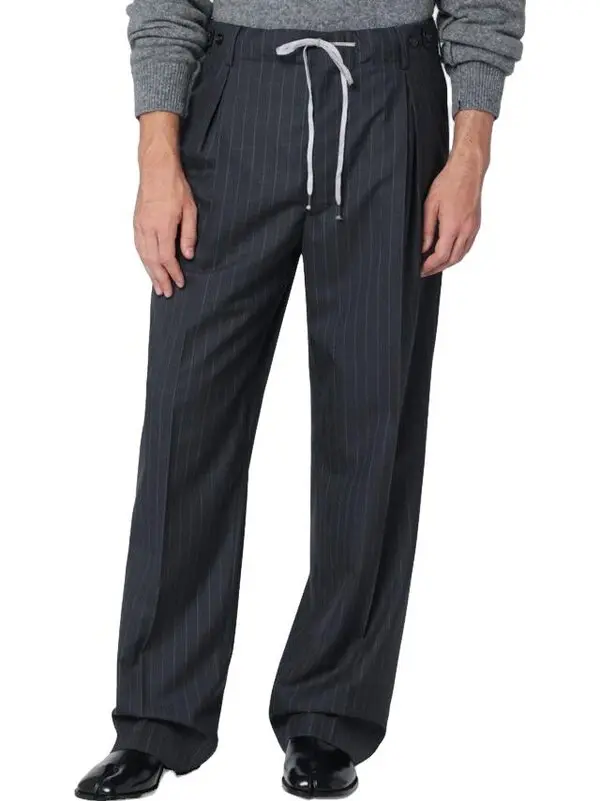 MAISON MARGIELA Pinstripe Wool Wide Trousers - Grey