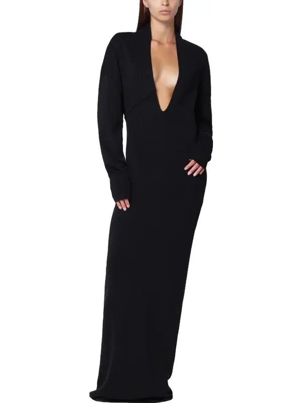 ENTIRE STUDIOS Long Knit Dress With Deep Neckline - Black