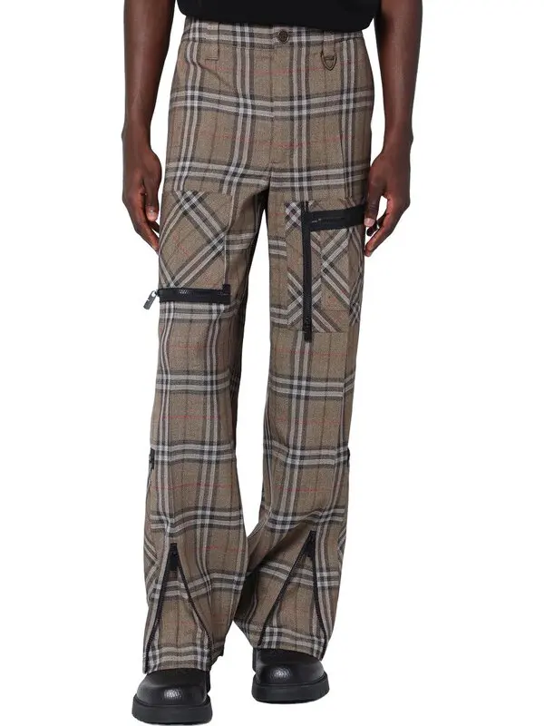 Burberry Check Pattern Silk Blend Cargo Pants - Brown