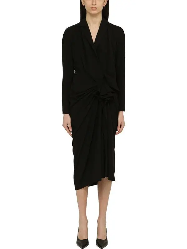 Dries Van Noten Wool-blend Midi Dress With Draped Detail - Multicolor