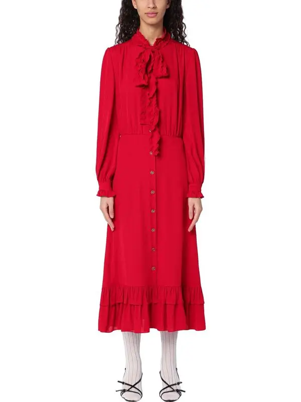 Valentino Garavani Midi Dress With Ruffled Bow - Red