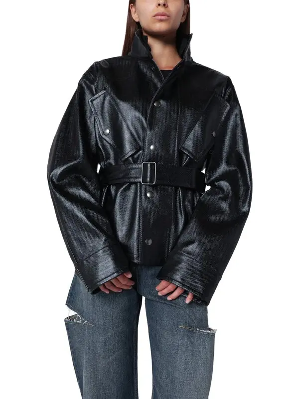 MAISON MARGIELA Cotton Laminated Belted Jacket - Black