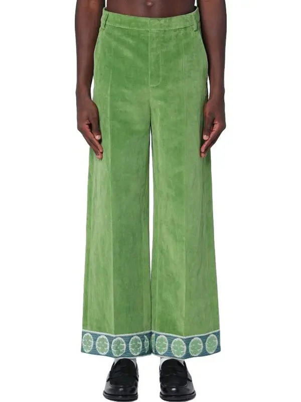 Valentino Garavani Jacquard Hem Velvet Trousers - Green