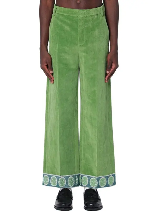 Valentino Garavani Velvet Trousers With Jacquard Hem - Green