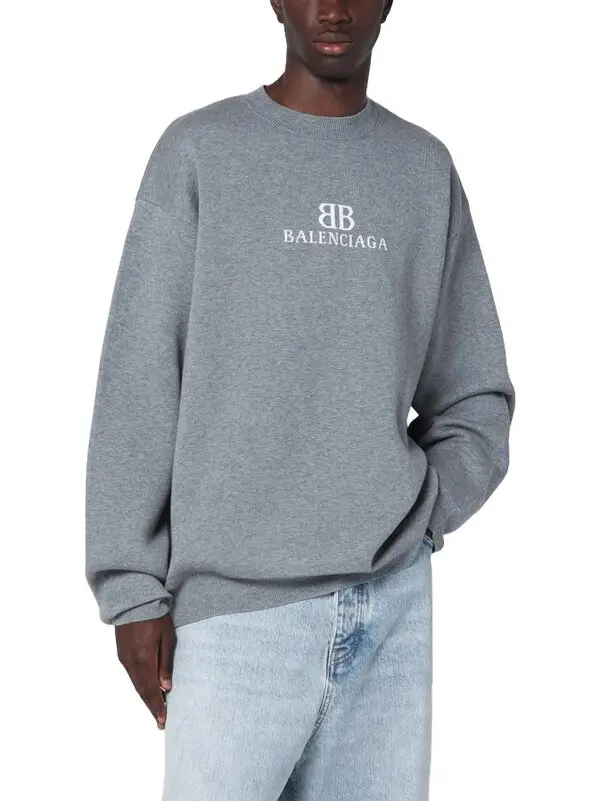 Balenciaga Cotton Sweater With Logo - Grey