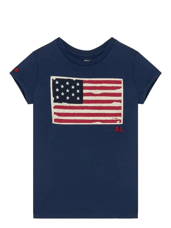 Polo Ralph Lauren Navy Cotton Crew-neck T-shirt With Flag Patch - Blue