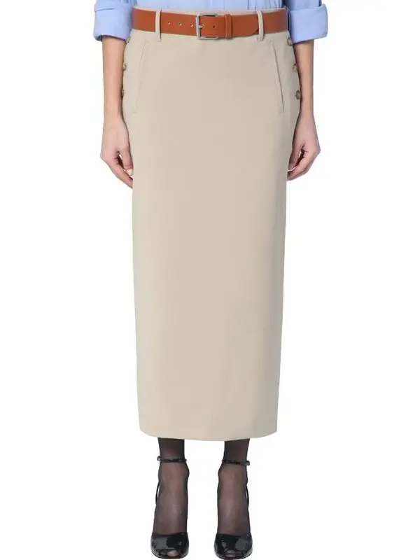 Moschino Virgin Wool Midi Skirt - Beige