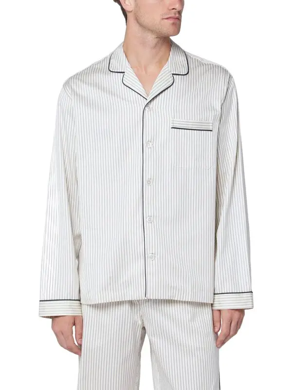 TEKLA Brown And White Striped Pyjama Shirt - Black