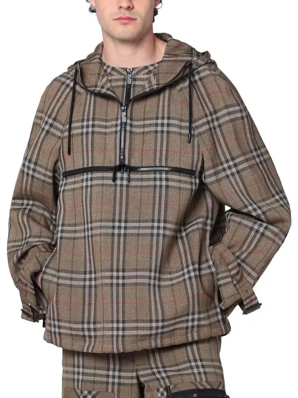 Burberry Check Pattern Half-zip Jacket - Brown