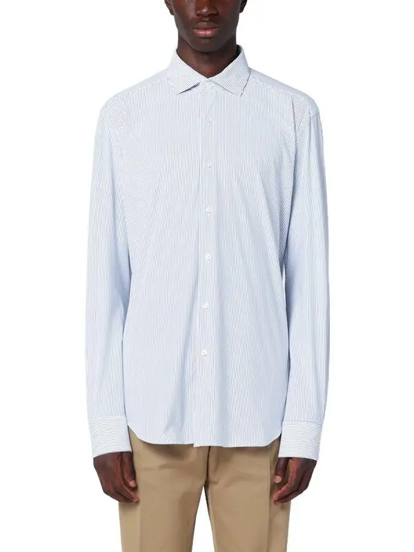 XACUS Striped Poplin Active Shirt - Blue