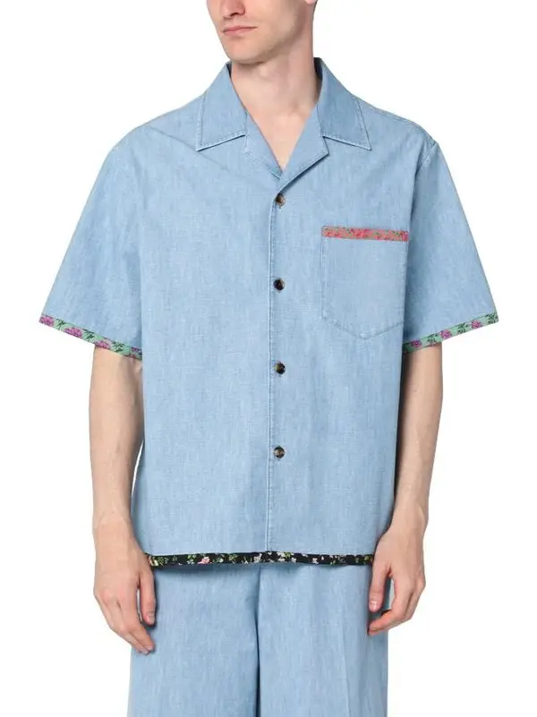 Valentino Garavani Denim Shirt With Floral Trims - Light Blue