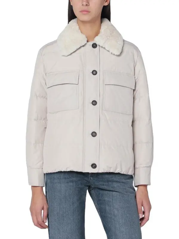 Brunello Cucinelli Quilted Jacket With Fur Collar - Grey