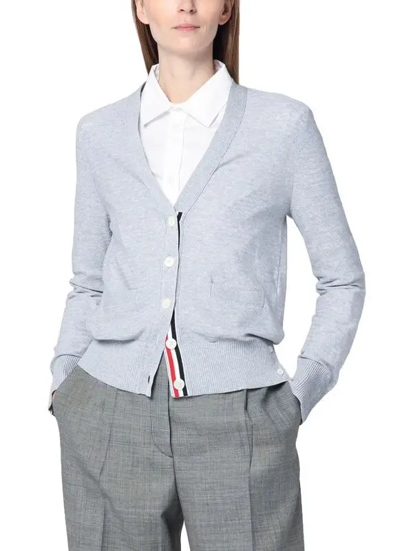 Thom Browne Light Cardigan In Cotton And Silk - Grey