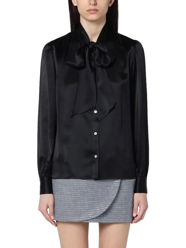 Alessandra Rich Silk Shirt With Bow Detail - Black