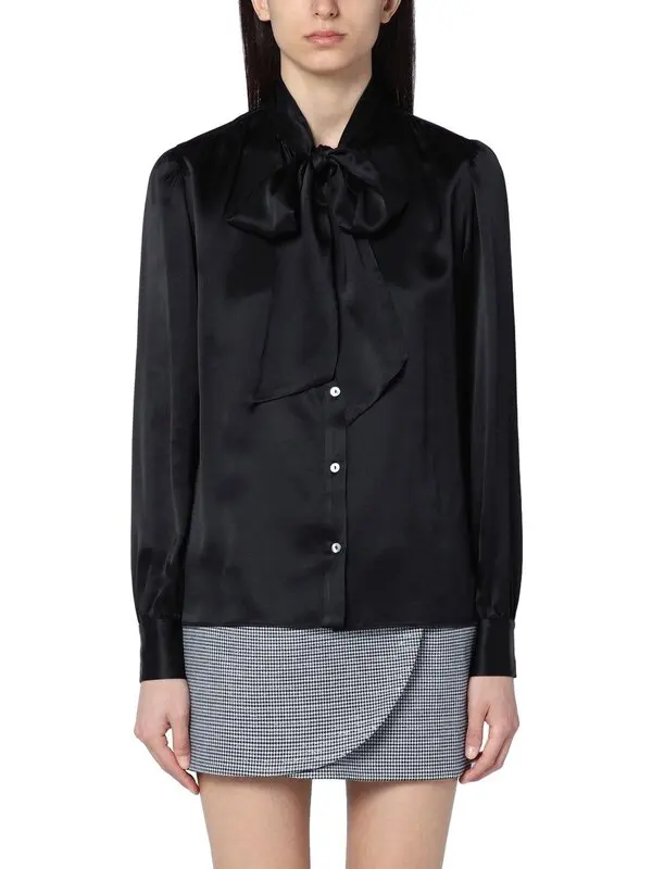 Alessandra Rich Silk Bow Shirt - Black