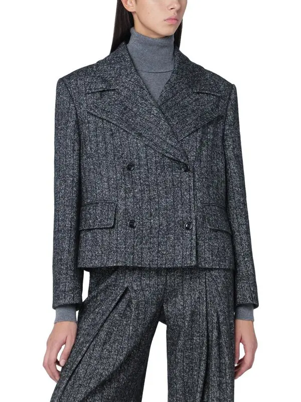 Dolce & Gabbana Striped Wool-blend Short Jacket - Grey