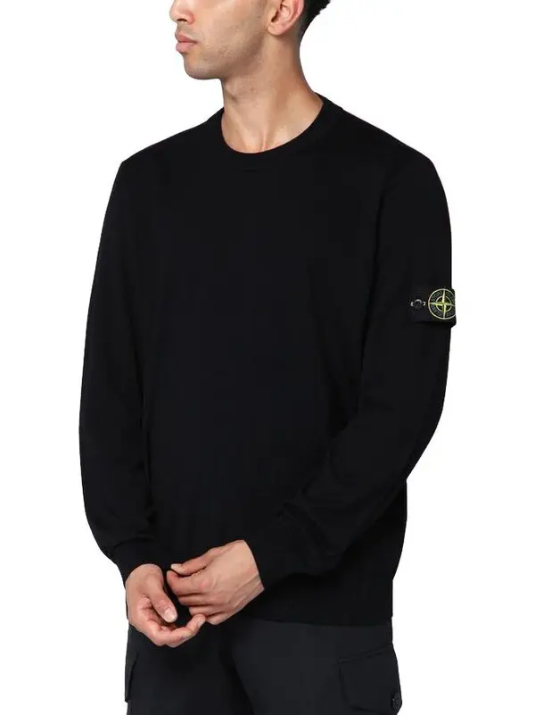 Stone Island Virgin Wool Crew Neck Sweater - Black
