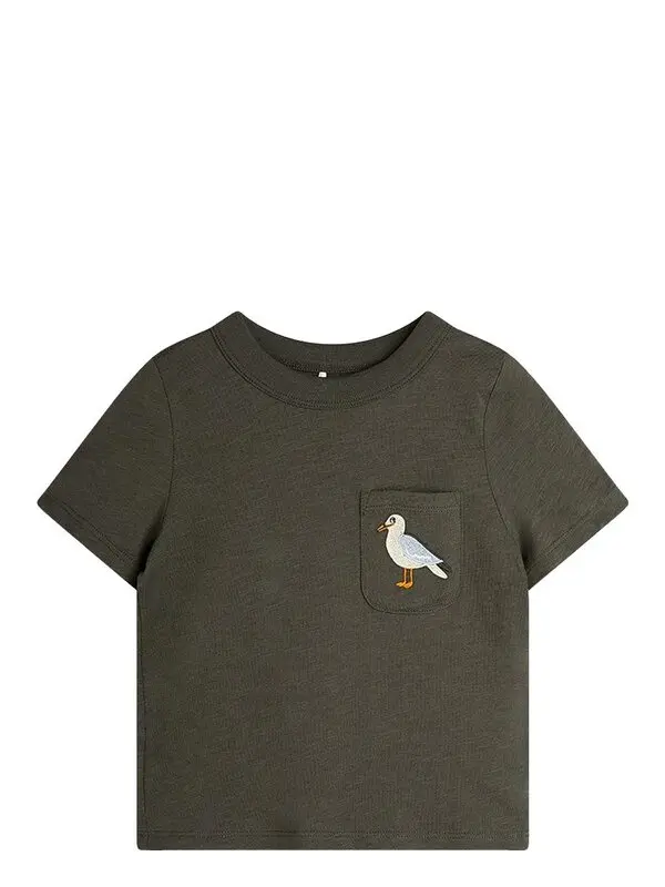 MINI RODINI Faded T-shirt With Seagull Embroidery - Black