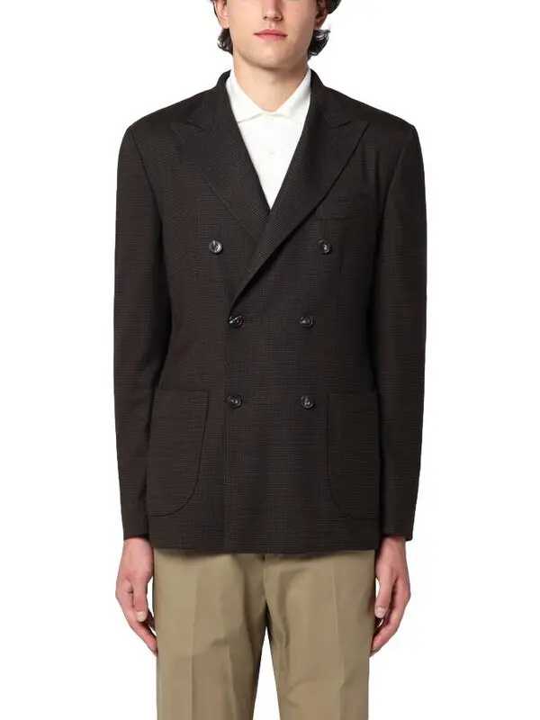 SANTANIELLO Checked Double-breasted Jacket - Brown