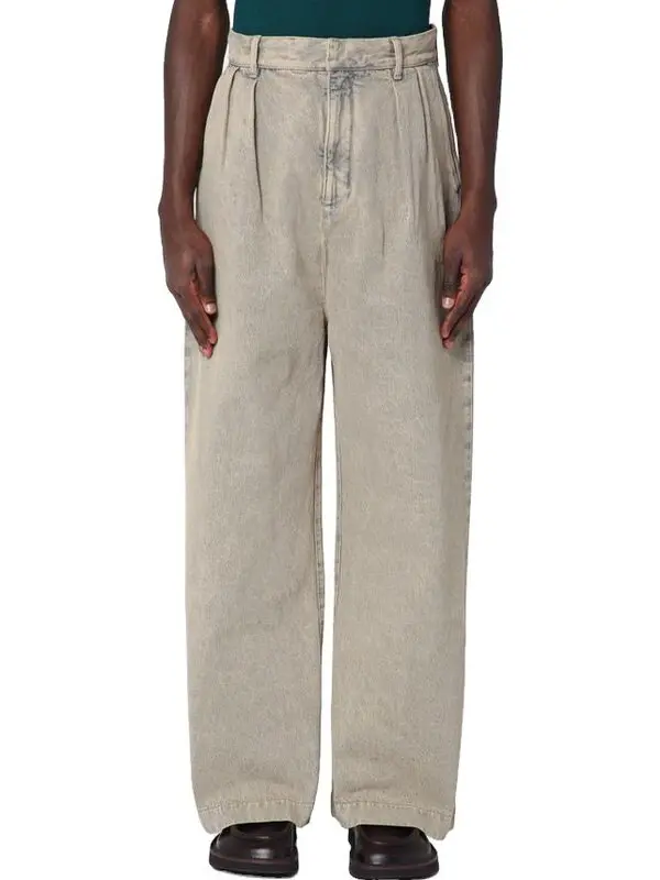 Loewe Pleated Wide-leg Denim Trousers - Beige