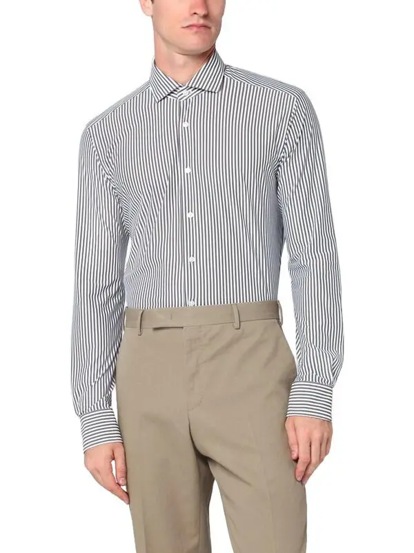 XACUS White Striped Active Twill Shirt Tailor Fit - Brown