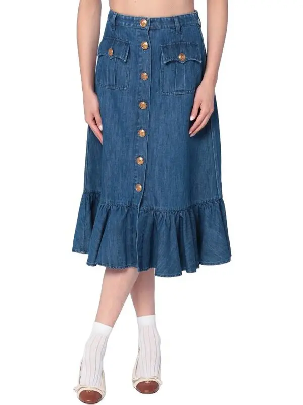 Valentino Garavani Denim Midi Skirt - Blue