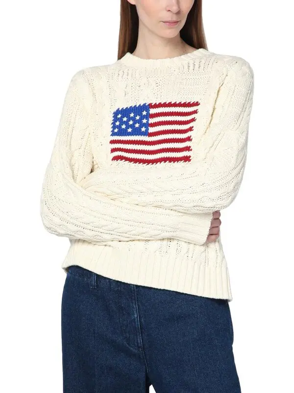 Polo Ralph Lauren Crew Neck Sweater With Intarsia Flag - Green