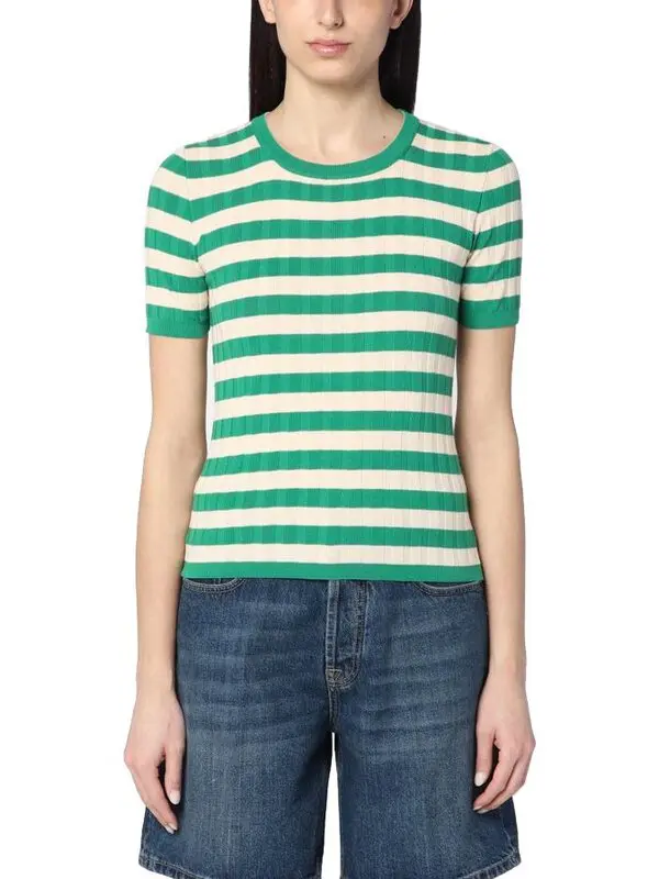 ROBERTO COLLINA Striped Cotton Sweater - Green