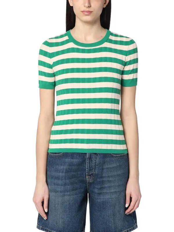 ROBERTO COLLINA Striped Cotton Sweater - Green