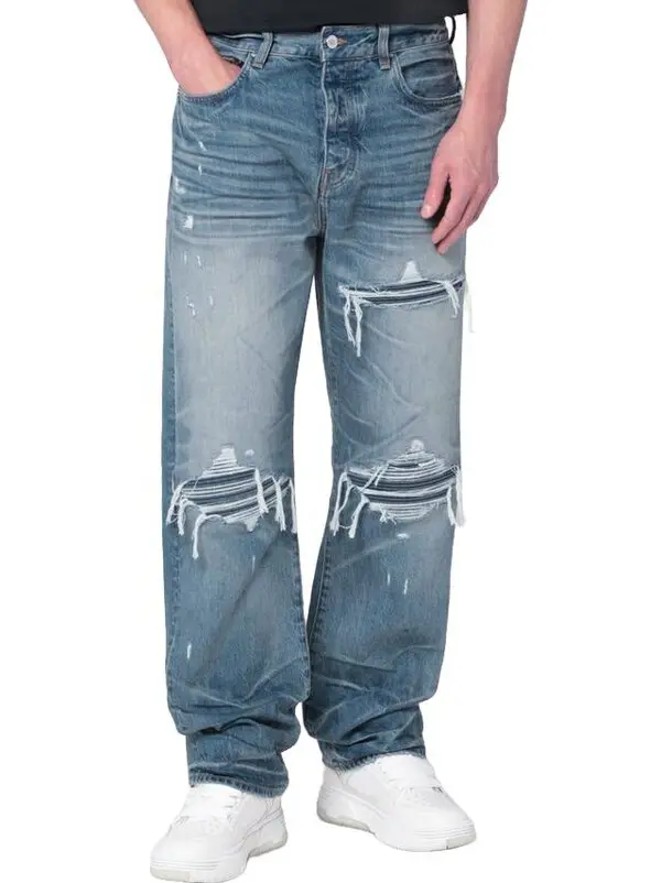 Amiri Honeycomb Indigo Jeans With Ripped Details - Blue
