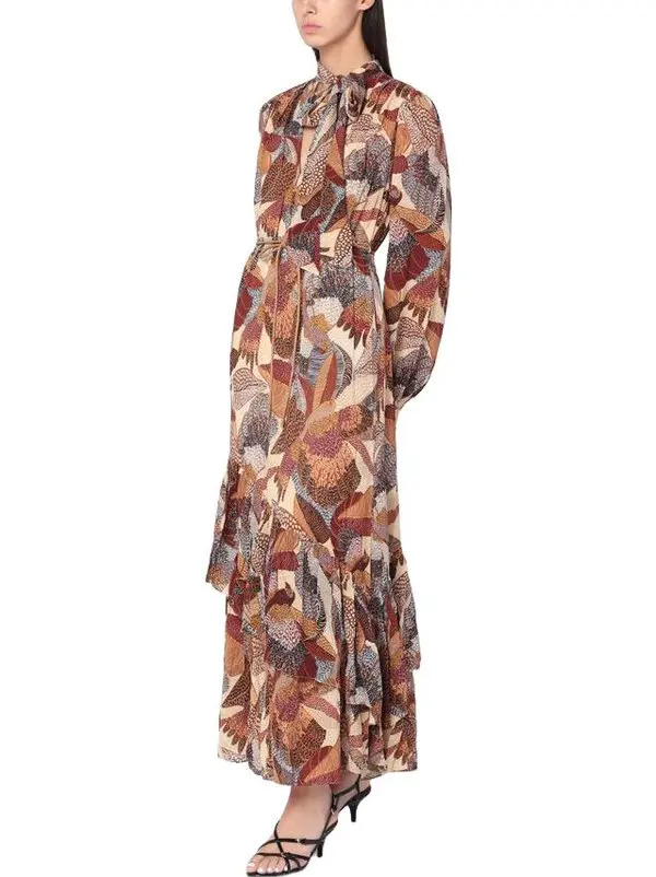 Farm Rio Printed Long Dress - Brown